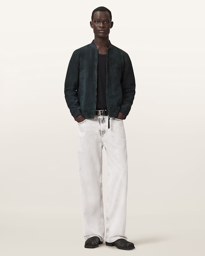 Morton Relaxed Fit Suede Bomber Jacket NAVY BLUE | ALLSAINTS US